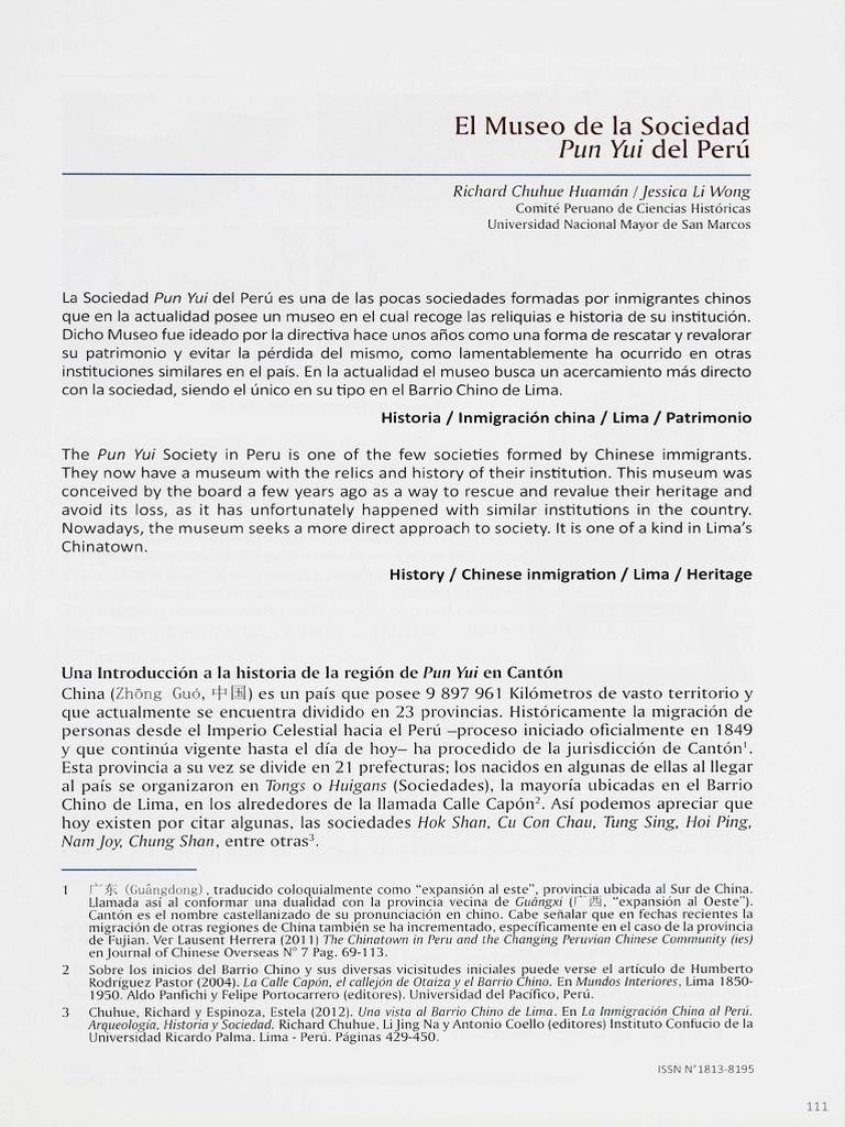 Richard Chuhue Huaman y Jessica Li Wong El Museo de La Sociedad Punyui ... Richard Chuhue Huaman y Jessica Li Wong El Museo de La Sociedad Punyui ...