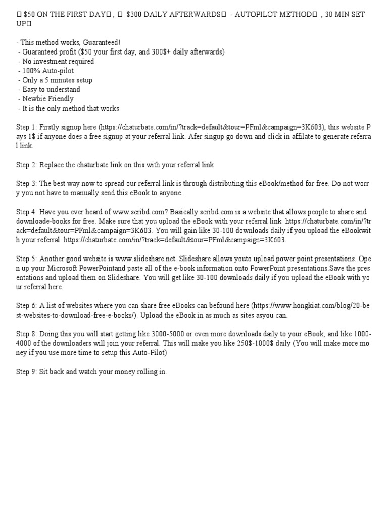 $50 On The First Day, $300 Daily Afterwards - Autopilot Method, 30 Min Set Up | PDF