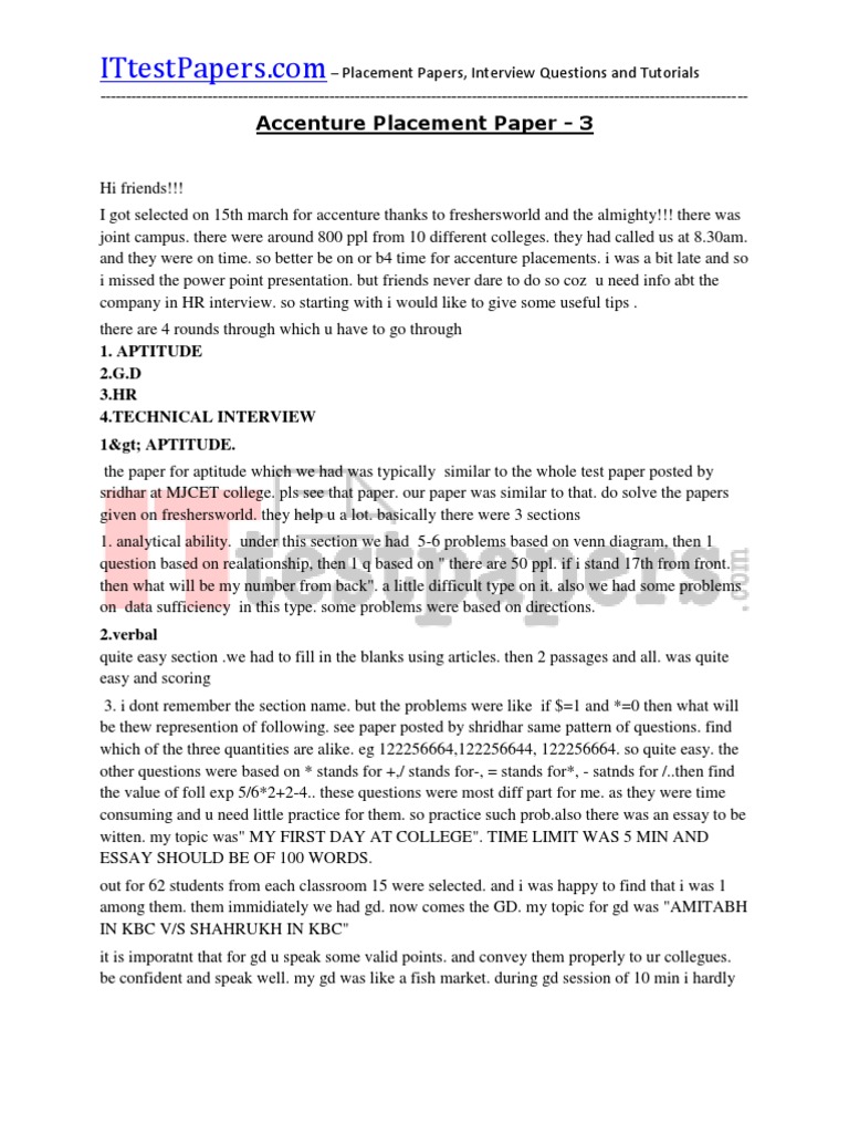 Accenture Placement Paper - 3 | PDF | Career & Growth | Sports & Recreation