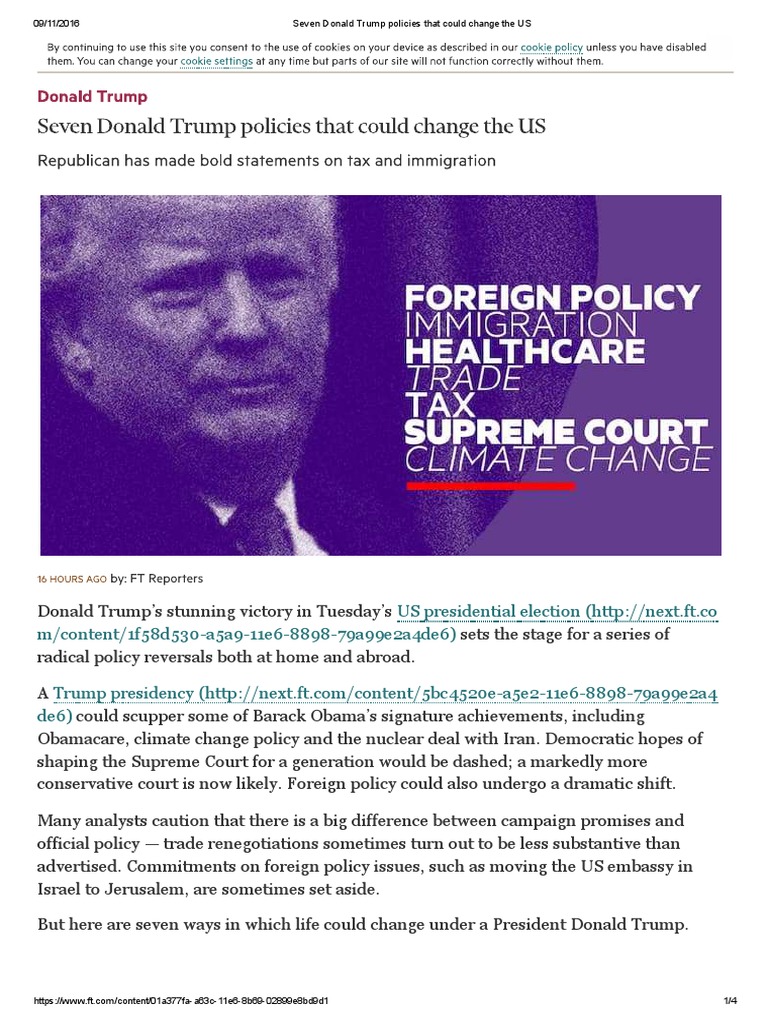 Seven Donald Trump Policies That Could Change The US | PDF | Donald ...