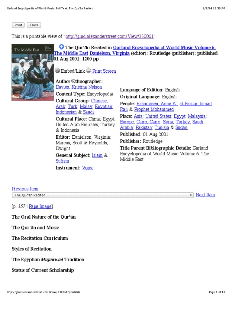 Garland Encyclopedia of World Music Volume 6: The Middle East Danielson ...
