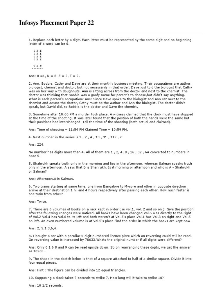Infosys Placement Paper - 61 | PDF