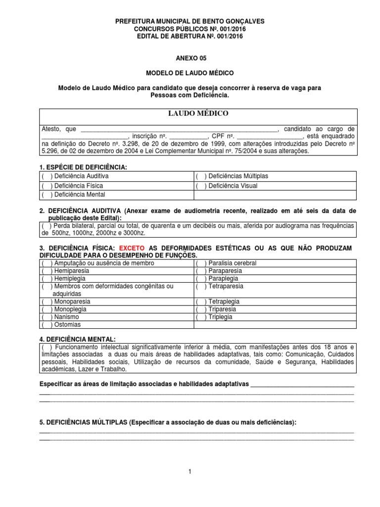 ANEXO 05 Modelo de Laudo Medico | PDF | Deficiência visual | Medicina Clínica