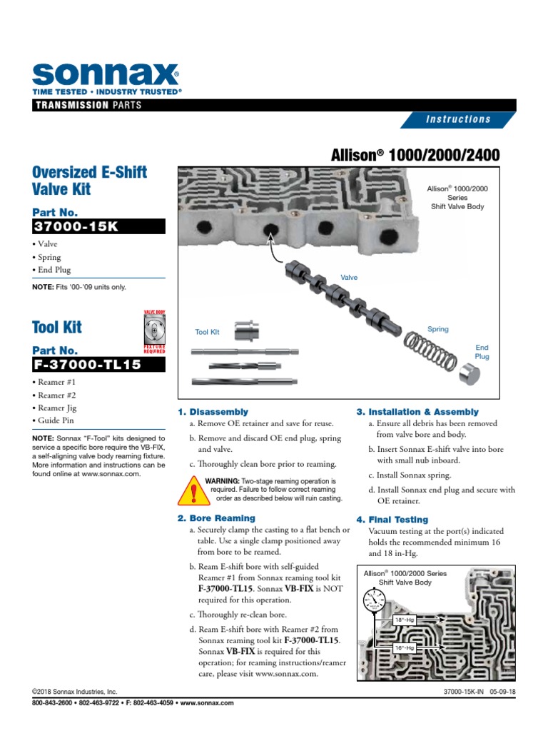 Oversized E-Shift Valve Kit: Allison 1000/2000/2400 | Download Free PDF ...