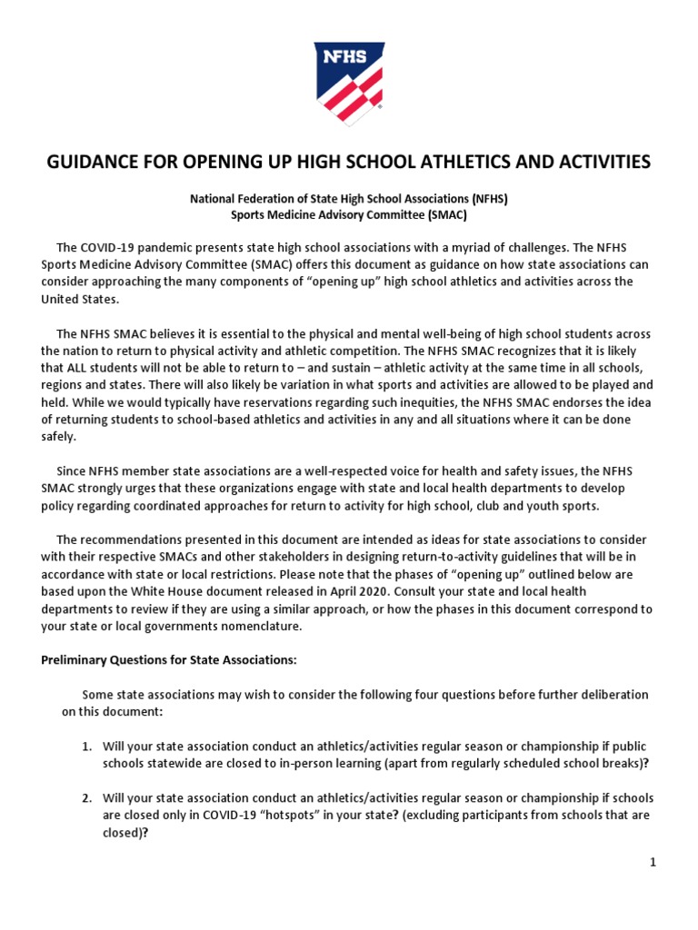 2020 NFHS Guidance For High School Athletics & Activities | PDF ...