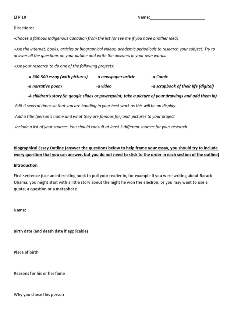 Biographical Essay Outline | PDF | Essays