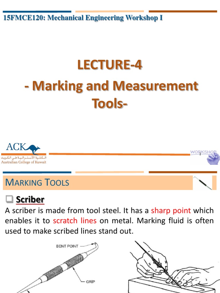 Lecture-4 - Marking and Measurement Tools-: 15FMCE120: Mechanical ...