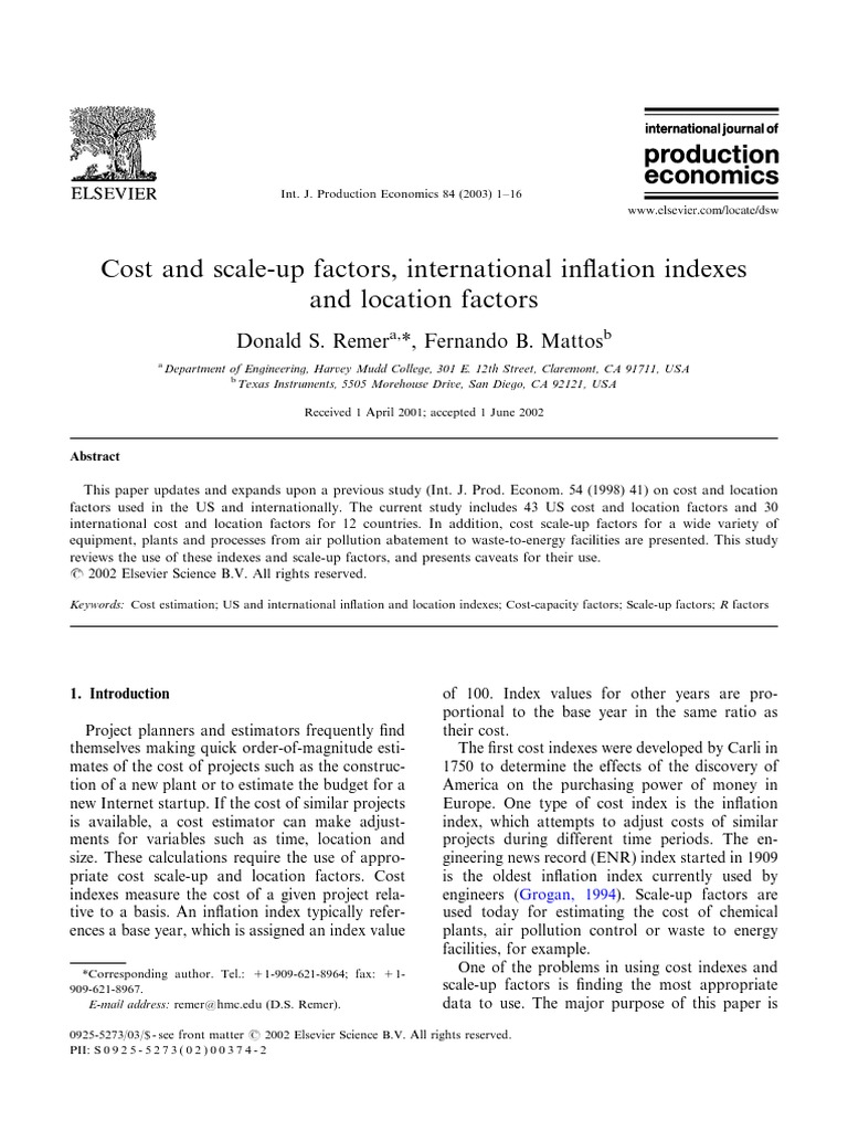 Cost Indexes and Scale-Up Factors Analysis | PDF | Index (Economics ...