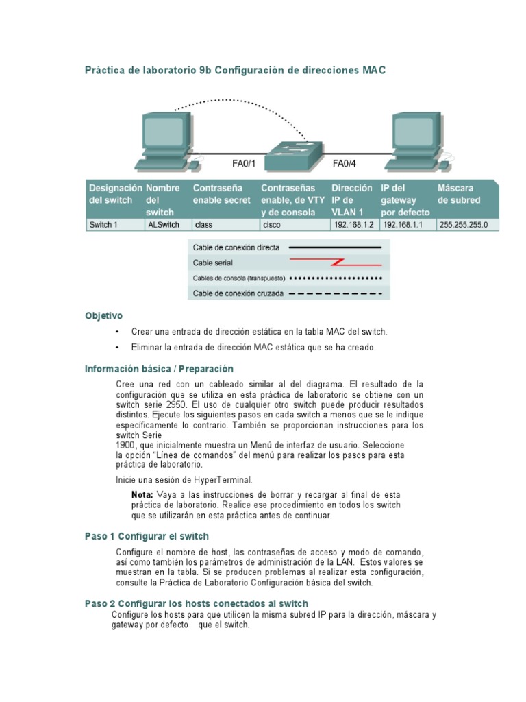 Práctica de Laboratorio 9b Configuración de Direcciones MAC | Descargar gratis PDF | Conmutador ...