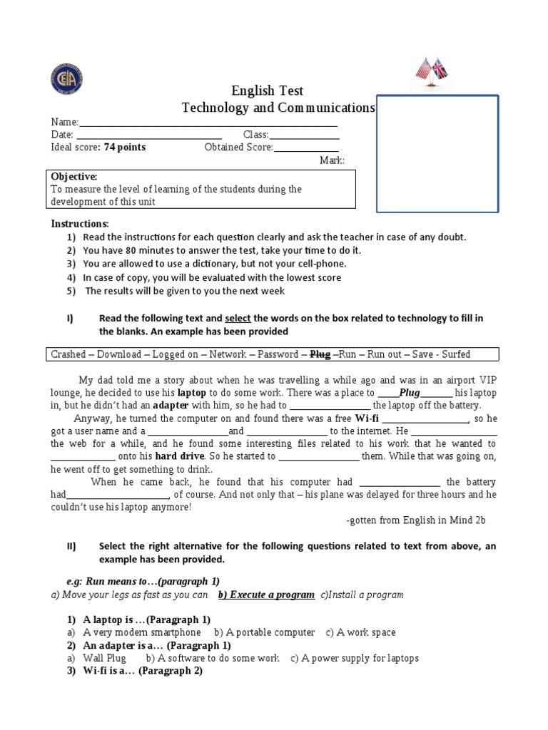 English Test Model | PDF | Smartphone | Laptop