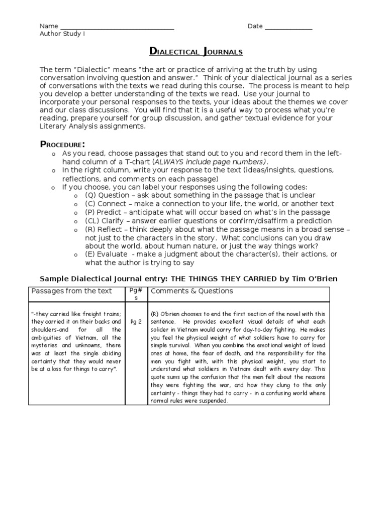 Dialectical Journal Handout | PDF | Dialectic | Human Communication