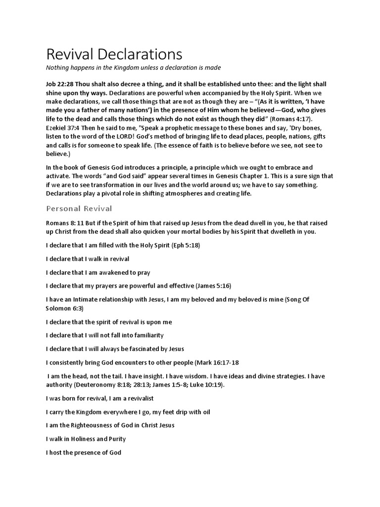 Declaring Revival: Powerful Declarations to Shift Atmospheres, Bring ...