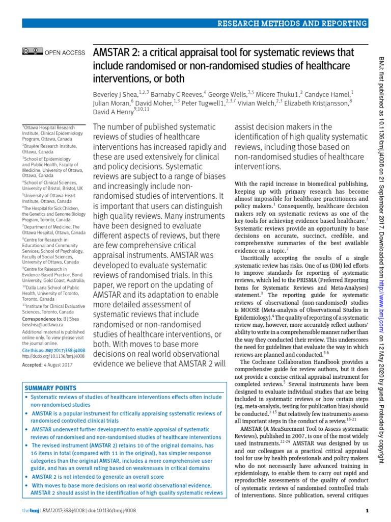 Amstar 2 Revision | PDF | Systematic Review | Meta Analysis