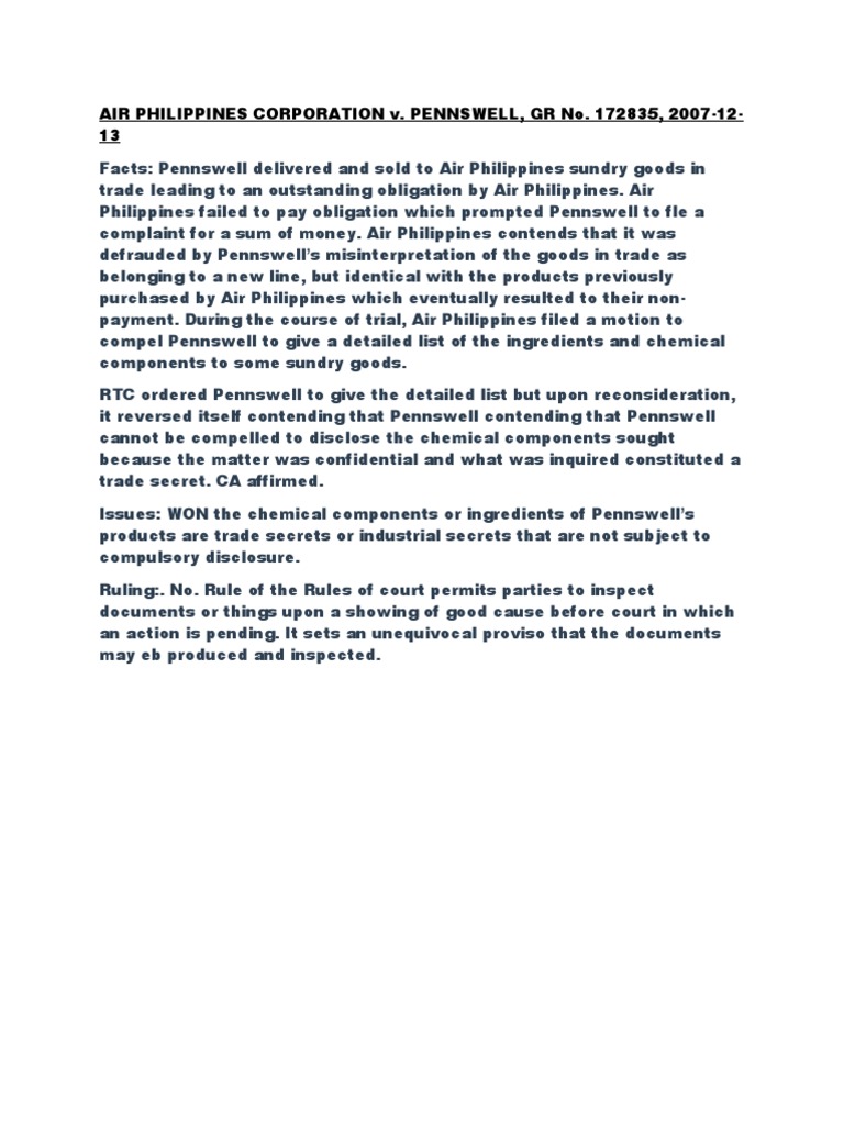 AIR PHILIPPINES Corp V Pennswell | PDF