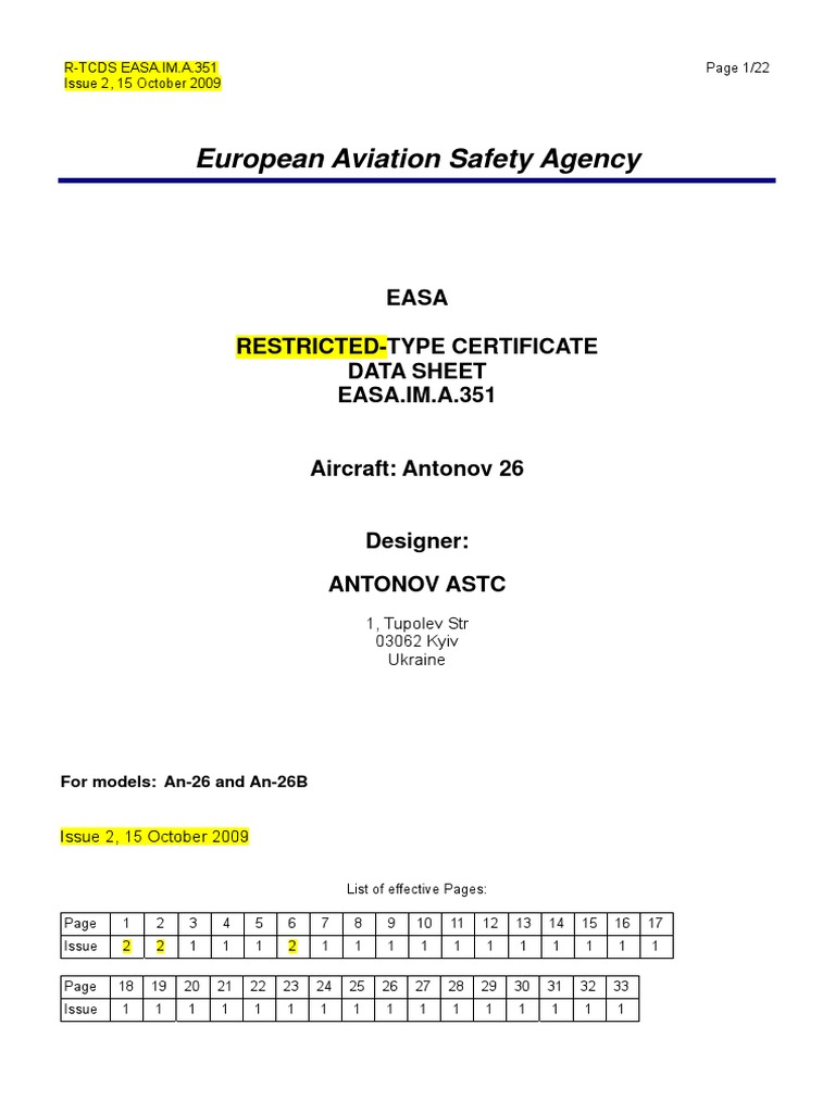 European Aviation Safety Agency: Easa Restricted-Type Certificate Data ...