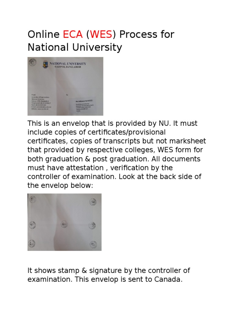 Online ECA Process For National University | PDF