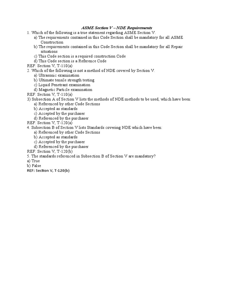 ASME Section V - NDE Requirements | PDF