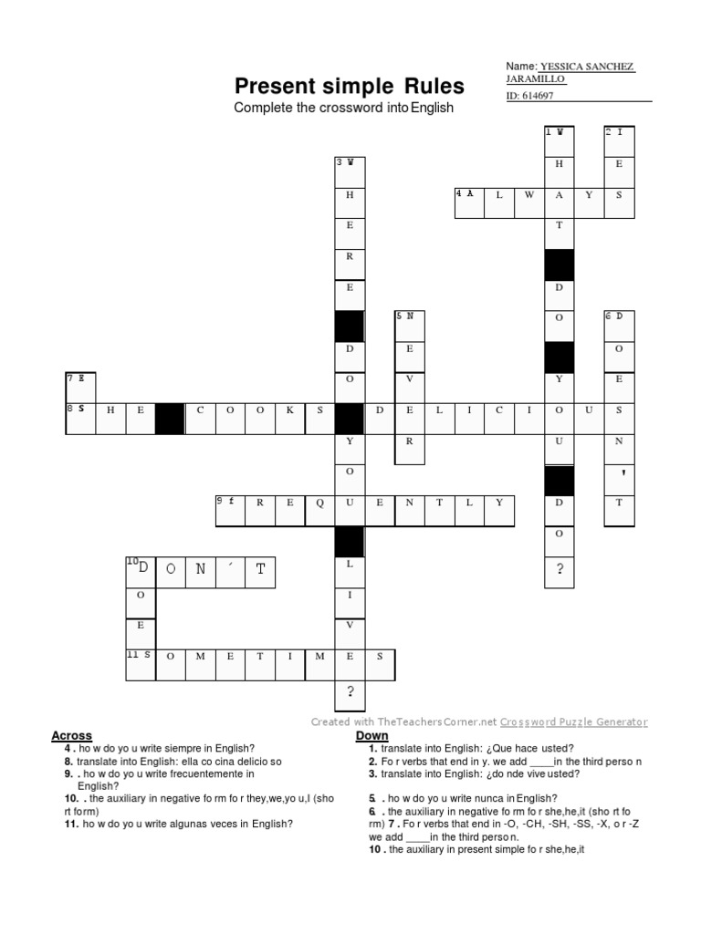 Crossword Present Simple Rules Ysj | PDF | Grammar | Linguistic Morphology