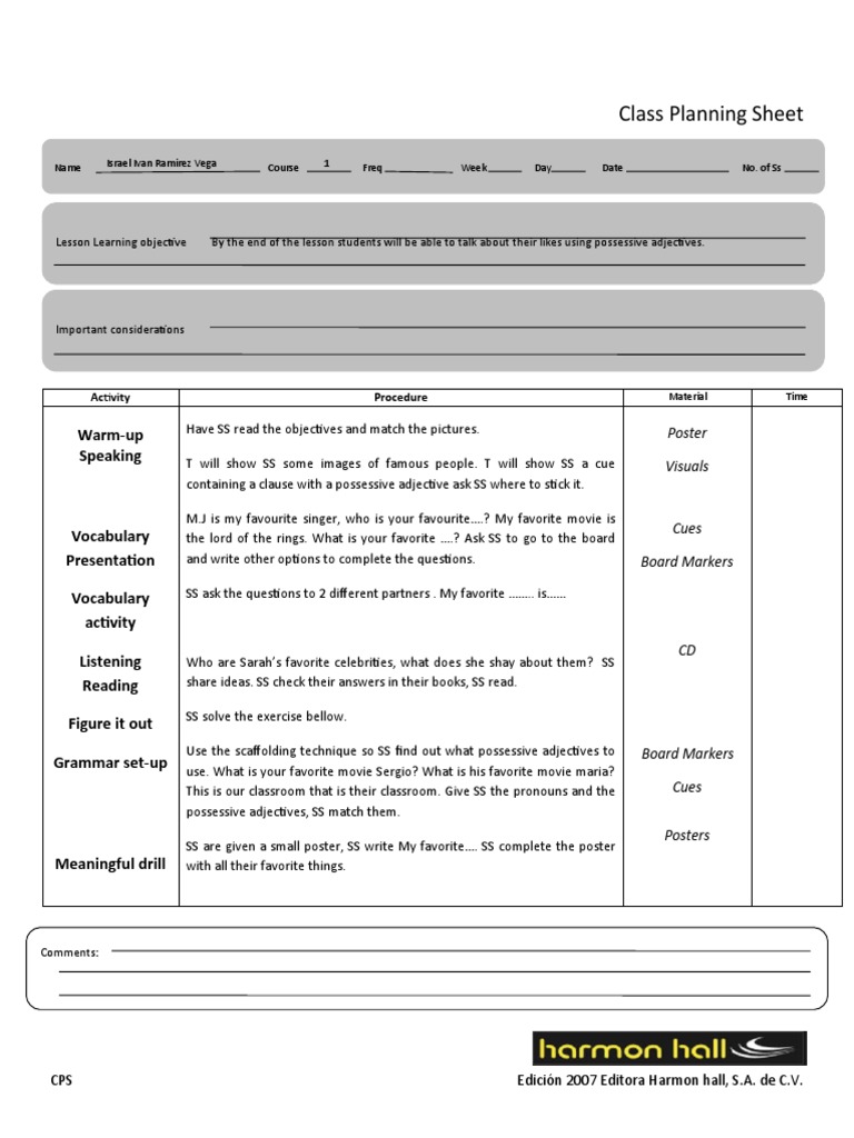 Class Planning Sheet: Warm-Up Speaking | PDF | Syntax | Human Communication