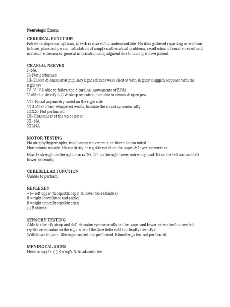 Cerebral Function: Neurologic Exam | PDF