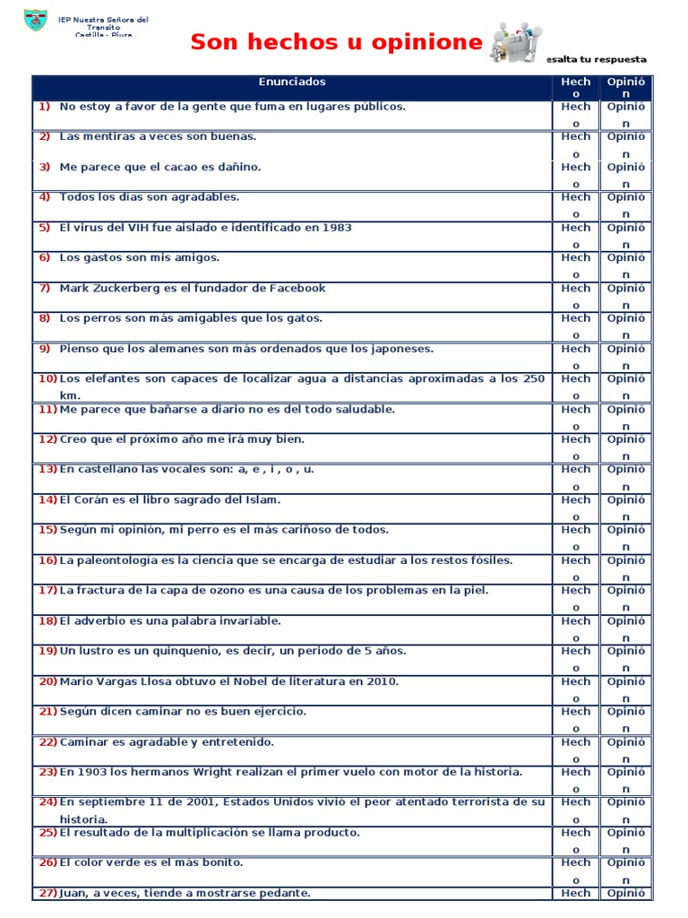 Ejercicios de Opinión y Hecho | PDF | Apolo 11 | Naturaleza