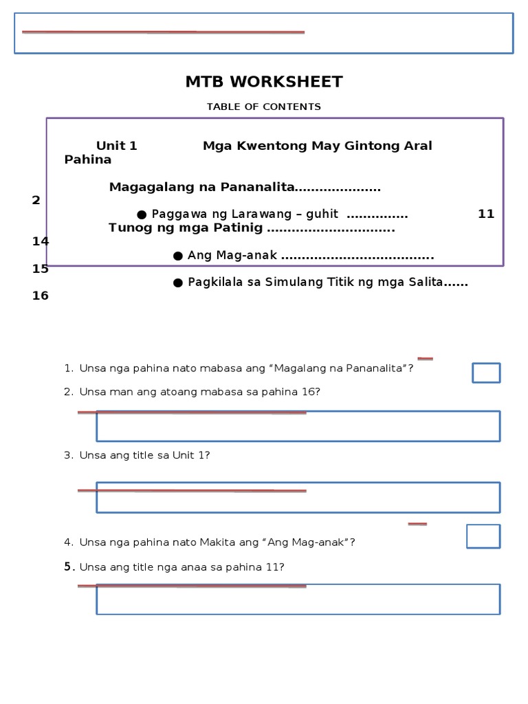 MTB WORKSHEET Table of Contents | PDF