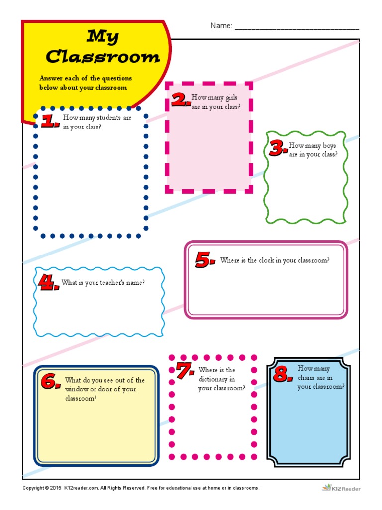 My Classroom: Answer Each of The Questions Below About Your Classroom ...