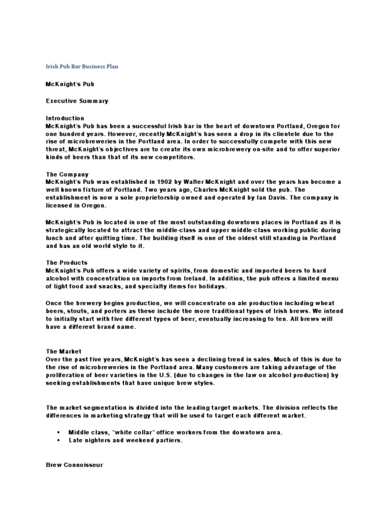 Irish Pub Bar Business Plan | PDF | Balance Sheet | Pub