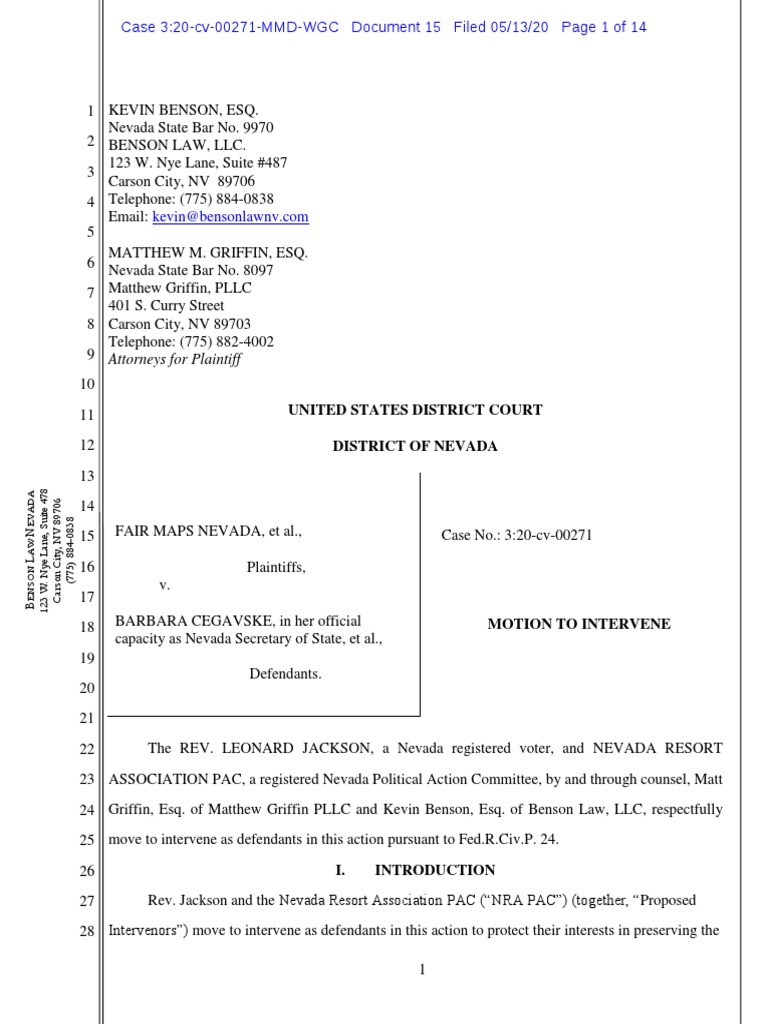Nevada Ballot Initiative Defense | PDF | Intervention (Law) | Federal ...