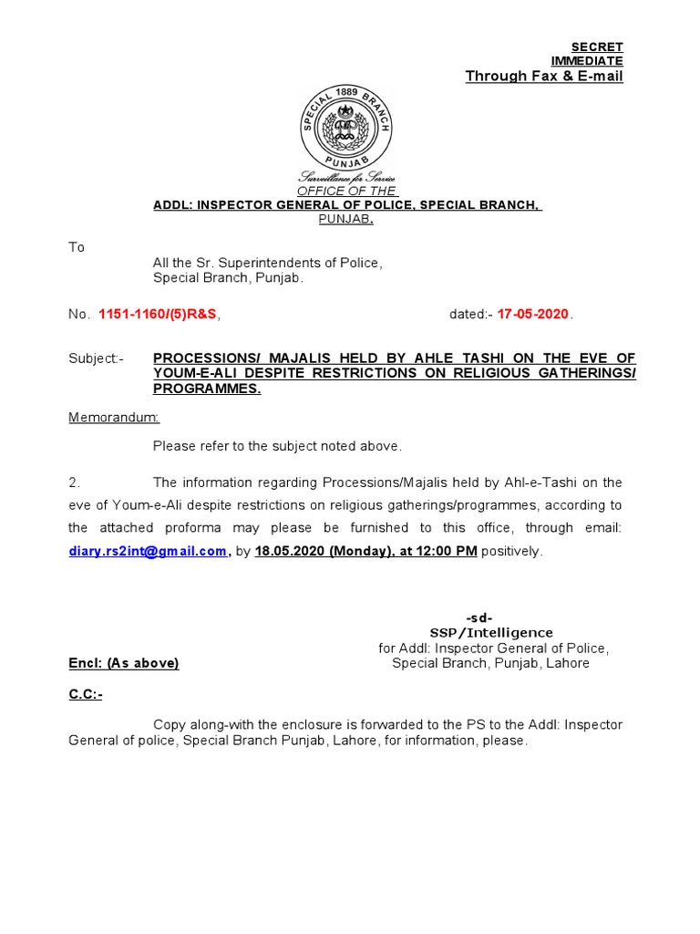 Ahl-e-Tashi Processions Report Request | PDF