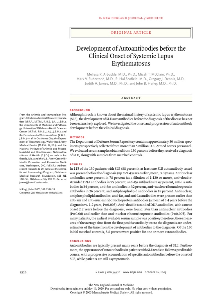 Nejm EBV and SLE | PDF | Systemic Lupus Erythematosus | Autoimmune Disease