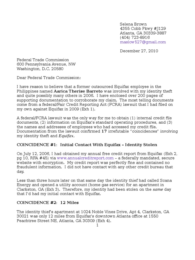 FTC Letter | Credit History | Identity Theft