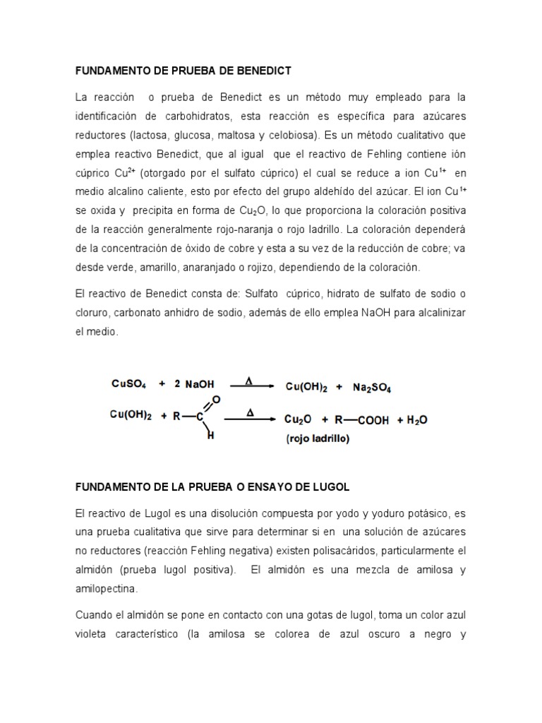 Fundamento de Prueba de Benedict y Lugol | PDF