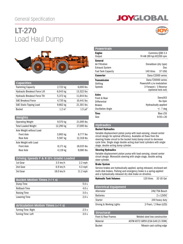 Load Haul Dump: General Specification | PDF | Horsepower | Axle