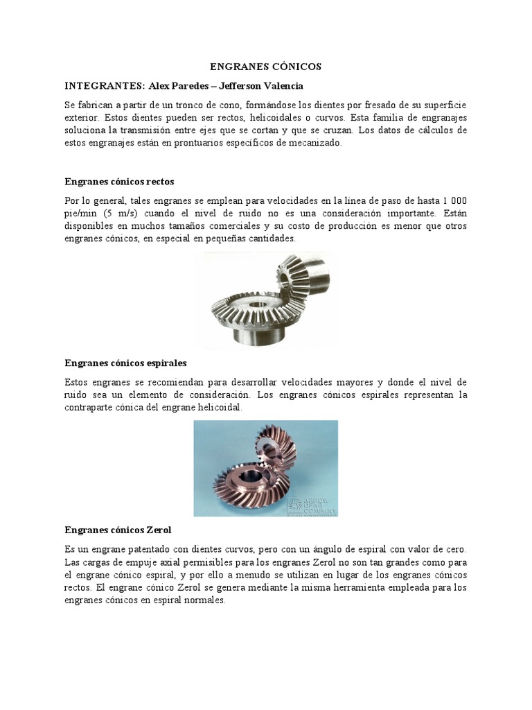 Engranes Cónicos: Tipos y Cálculos | PDF | Engranaje | Equipo