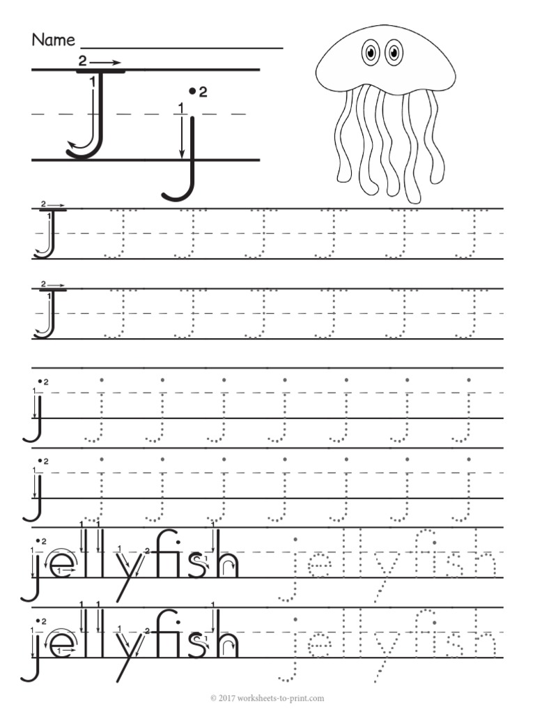 Tracing Letter J Worksheet | PDF
