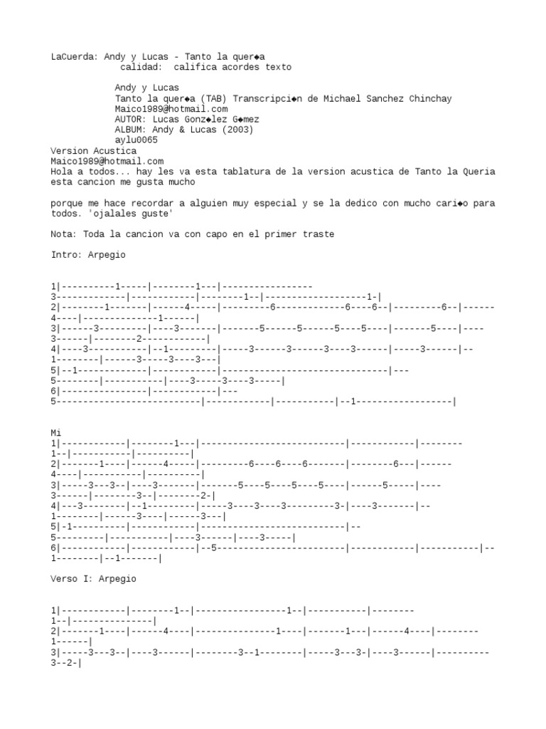 LaCuerda Andy y Lucas - Tanto La Quería | PDF | Entretenimiento (general)