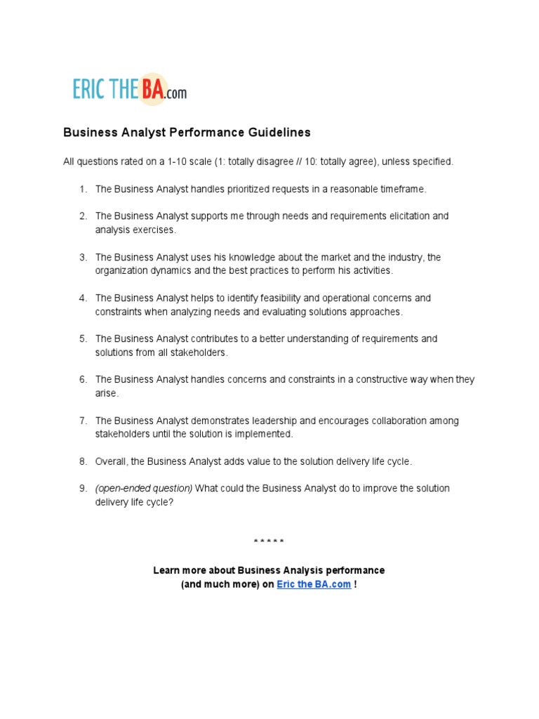 Business Analyst Performance Guidelines: Learn More About Business ...