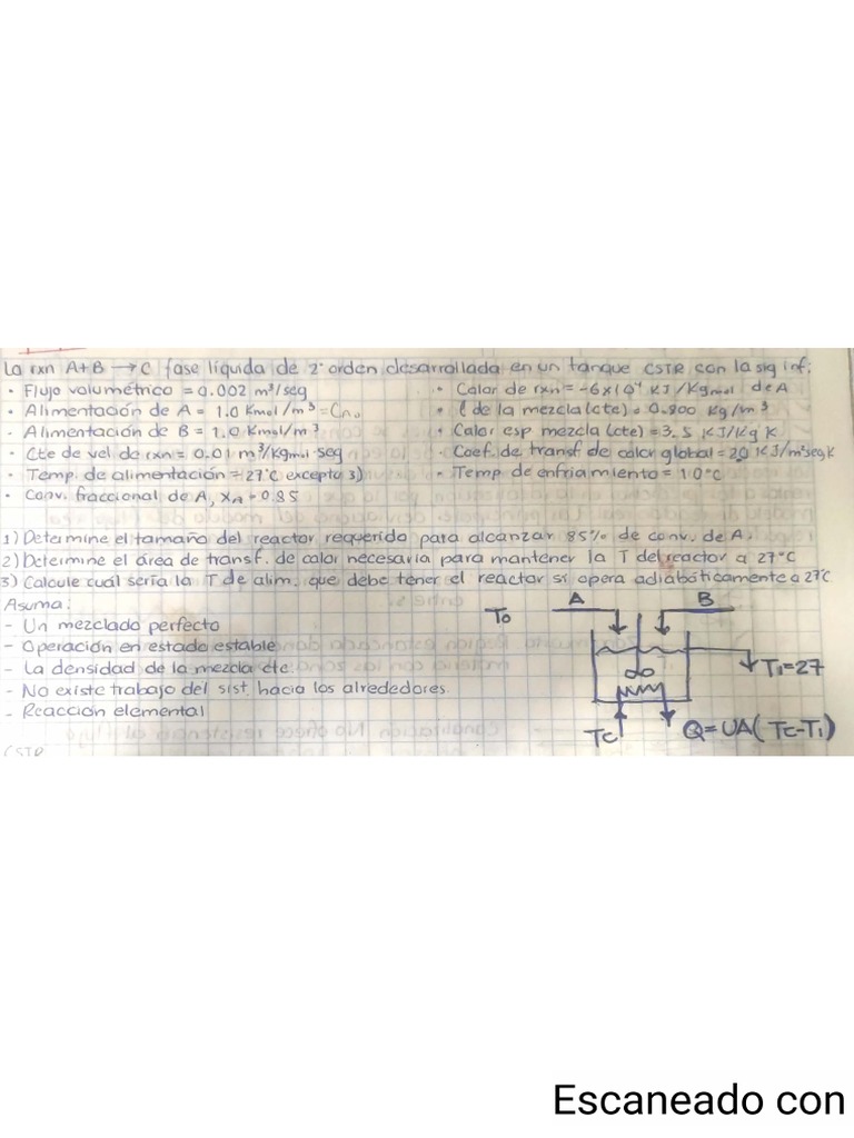 Tarea Reactores Continuos No Isotermicos No Adiabaticos | PDF