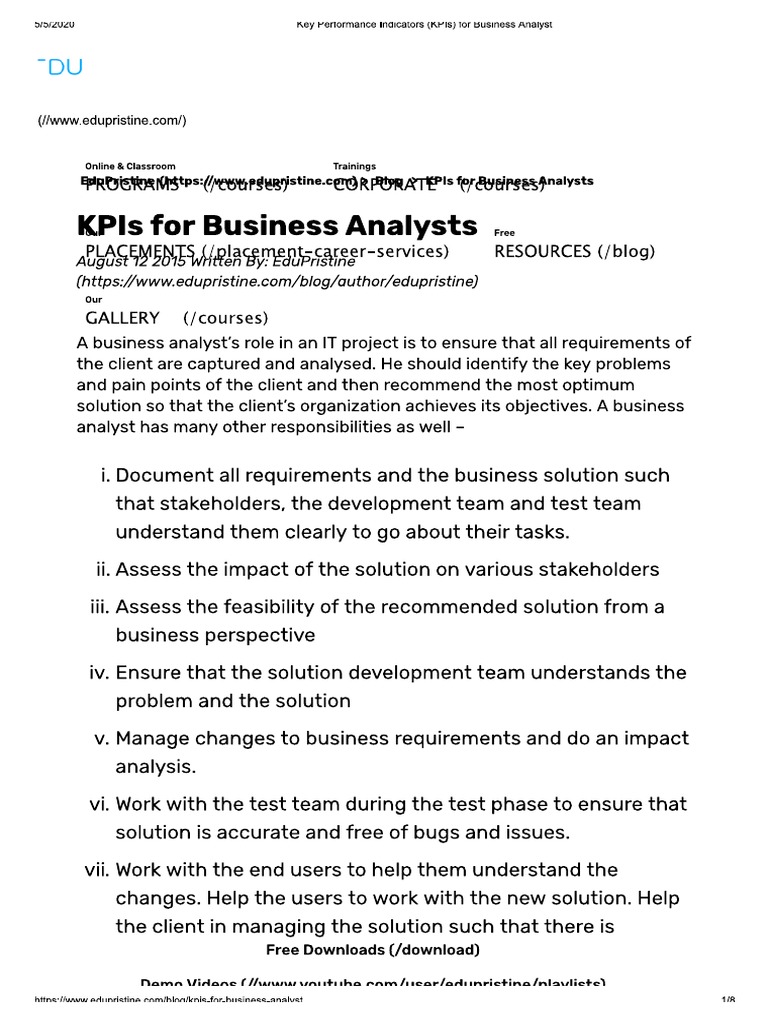Key Performance Indicators (KPIs) For Business Analyst | PDF