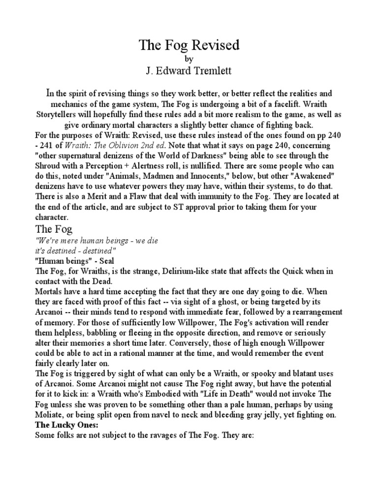 The Fog Revised | PDF | Ghosts | Self Control