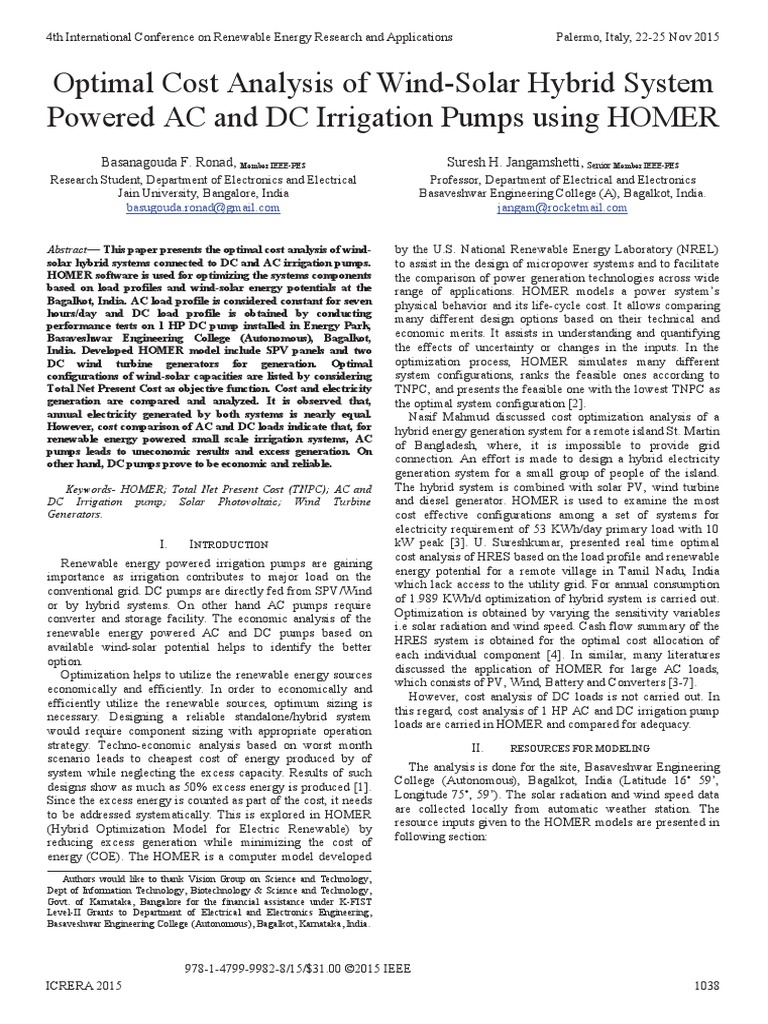 Optimal Cost Analysis of Wind-Solar Hybrid System Powered AC and DC ...