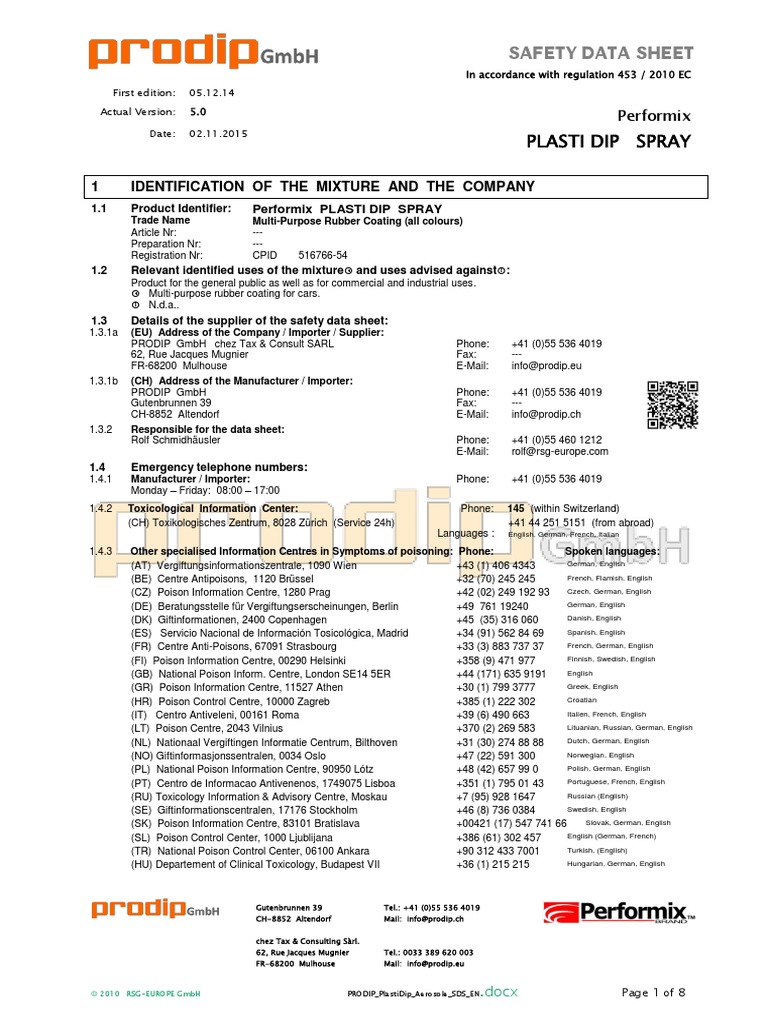 Safety Data Sheet: Plasti Dip Spray | PDF | Firefighting | Toxicity