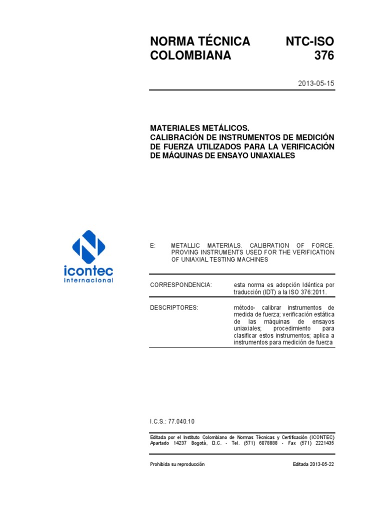 NTC Iso 376 | PDF | Calibración | Medición