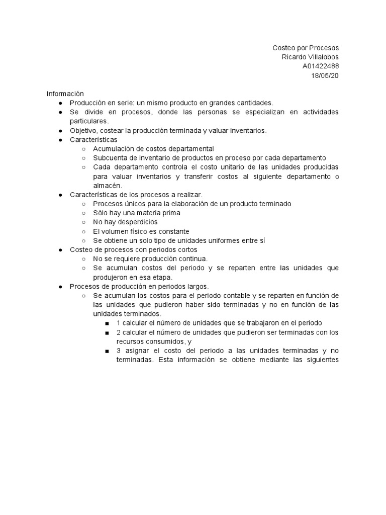 Costeo Por Procesos | PDF | Inventario | Costo