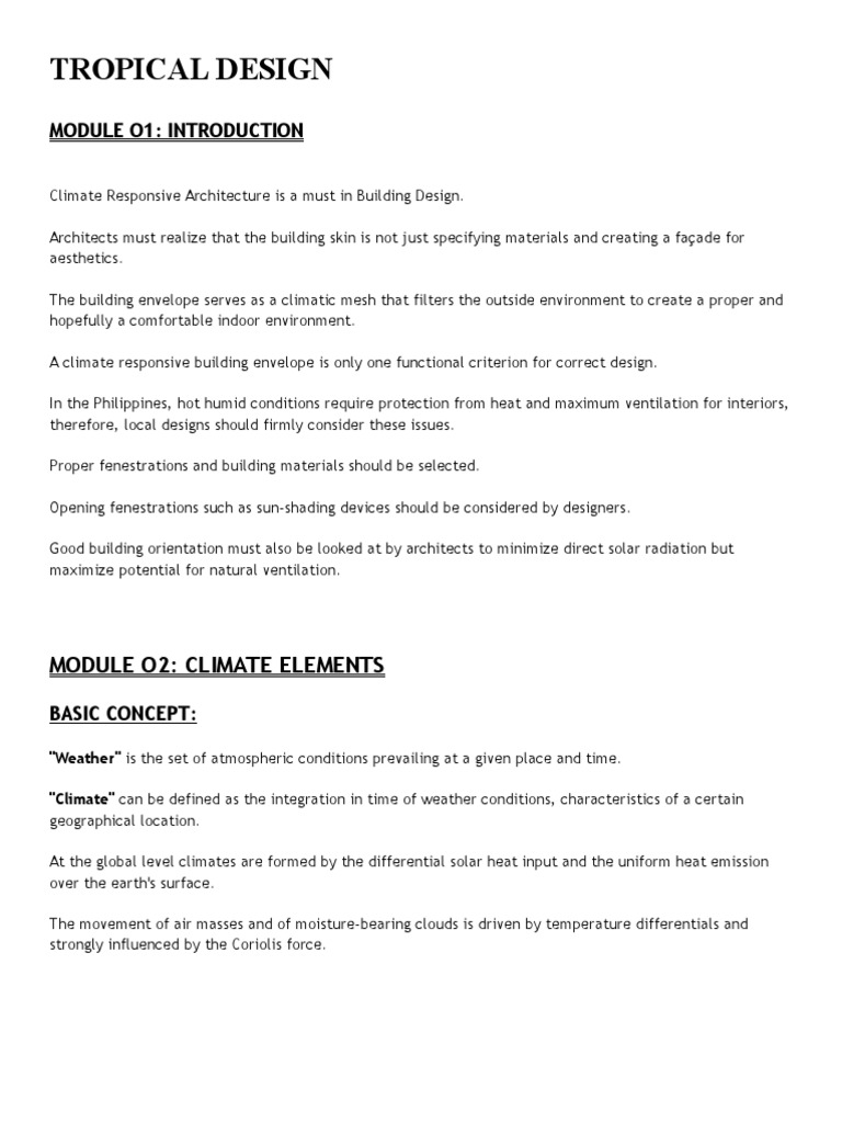 Tropical Design: Module O1: Introduction | PDF | Precipitation | Heat ...