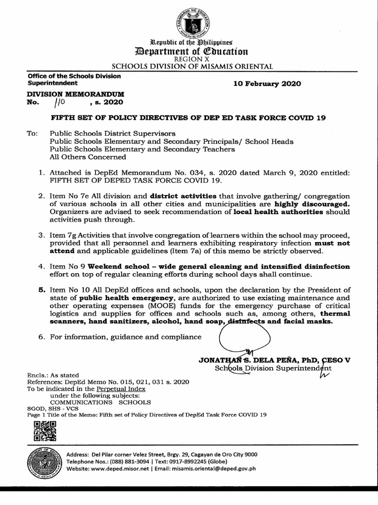 DM 110 S 2020 Fifth Set of Policy Directives of Deped Task Force Covid ...