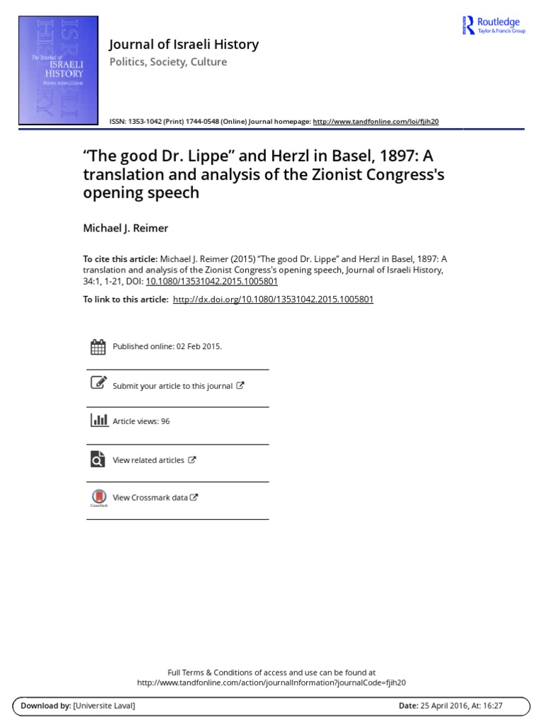 "The Good Dr. Lippe" and Herzl in Basel, 1897: A Translation and ...