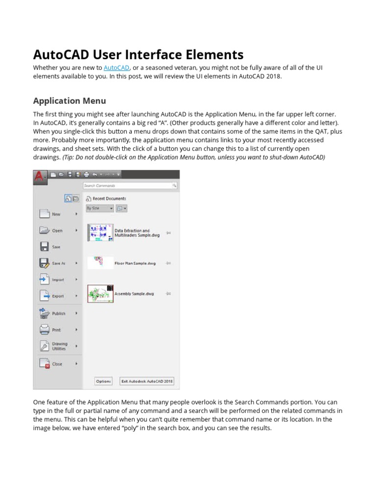 AutoCAD UI Elements Guide | PDF | Menu (Computing) | Icon (Computing)