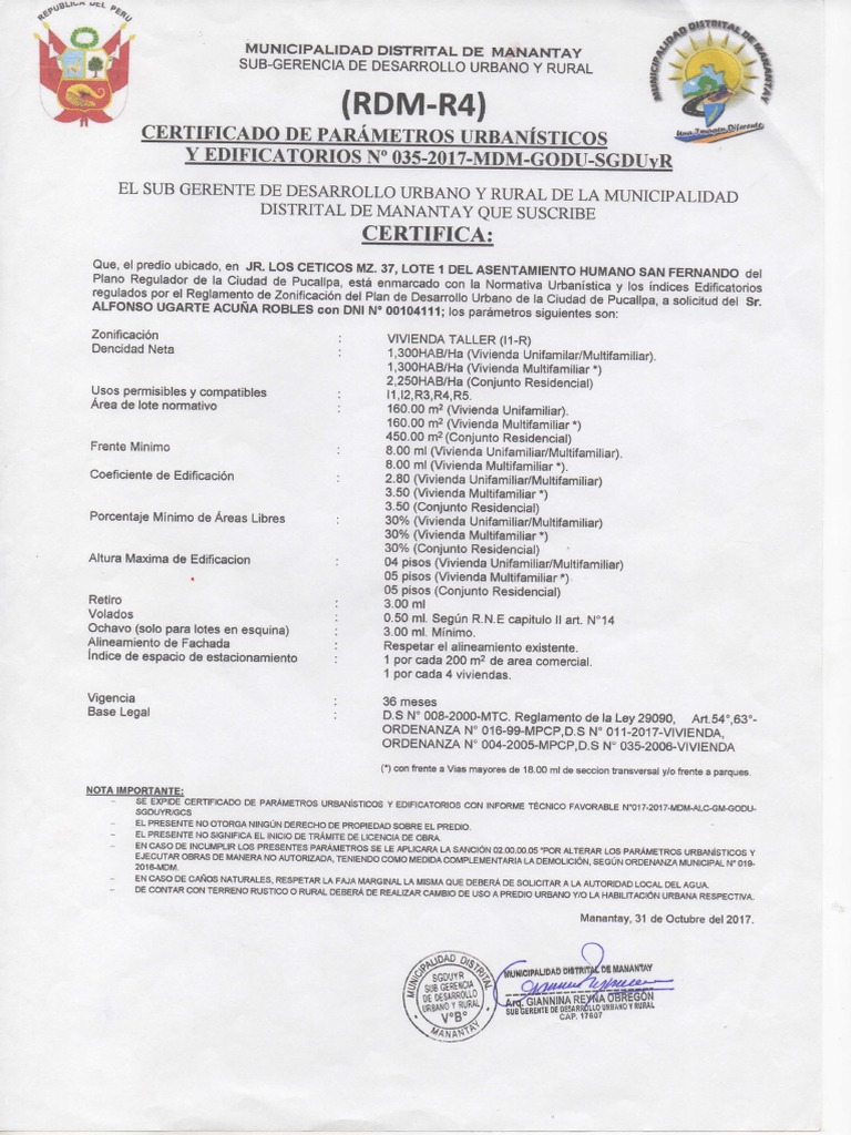 Certificado de Parametros Urbanisticos | PDF